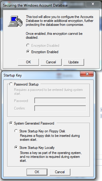 Security & Area-H: ENABLING SYSKEY IN WINDOWS 7
