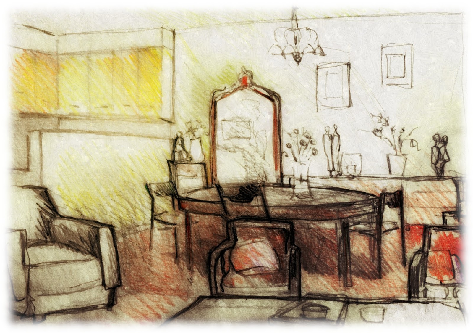 Le vermillon du pinceau: Dessiner et peindre un intérieur chaleureux