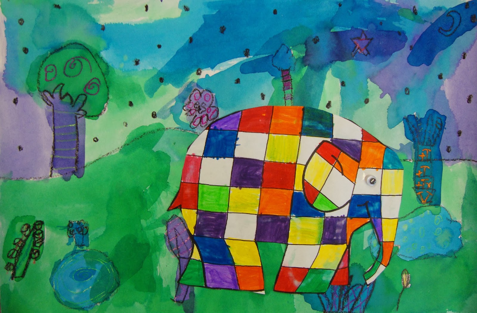 Miss M's Art Room: 1st Grade Elmer the Elephant Collage
