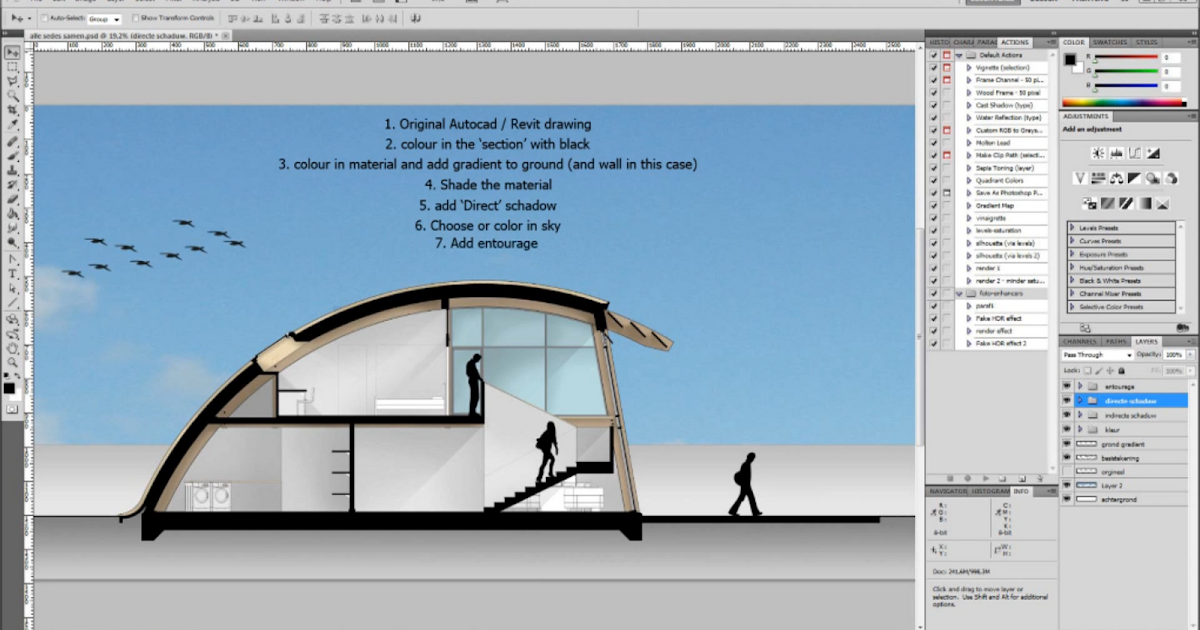 The Architectural Student: Section Rendering: Coloring in PhotoShop