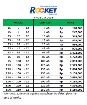 STANDBY BATTERY: PRICE LIST ROCKET BATTERY