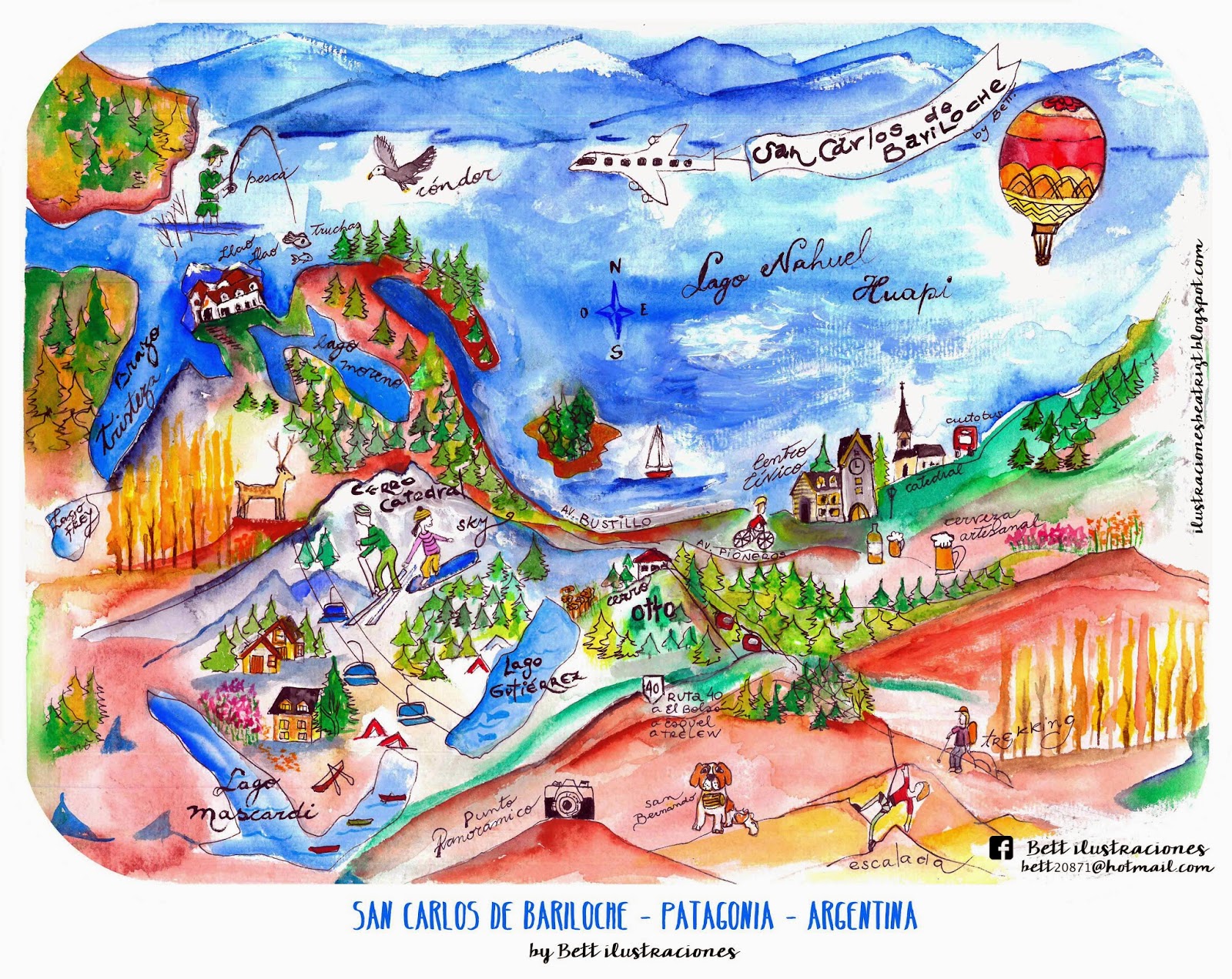 Mapa Ilustrado Bariloche, Patagonia Artentina