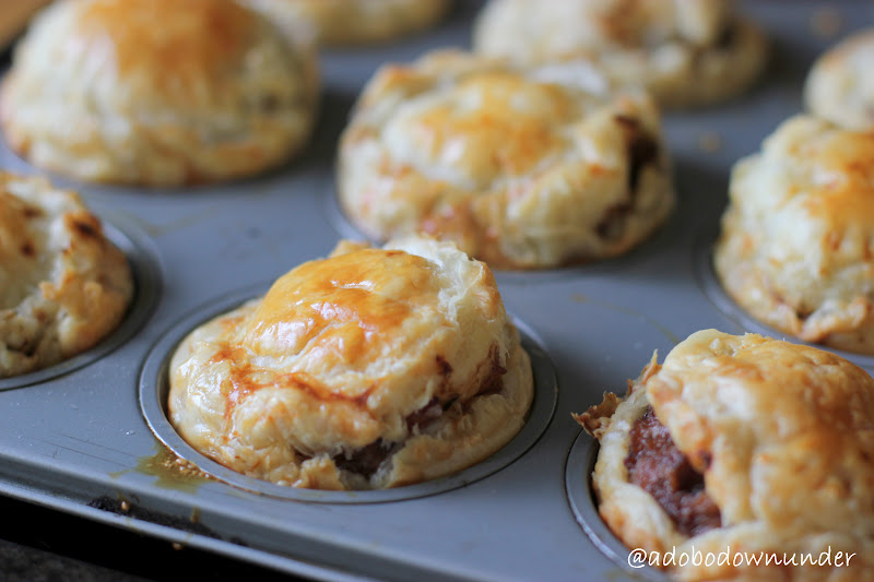 adobo down under: Beef and burgundy pies, calzone / empanada