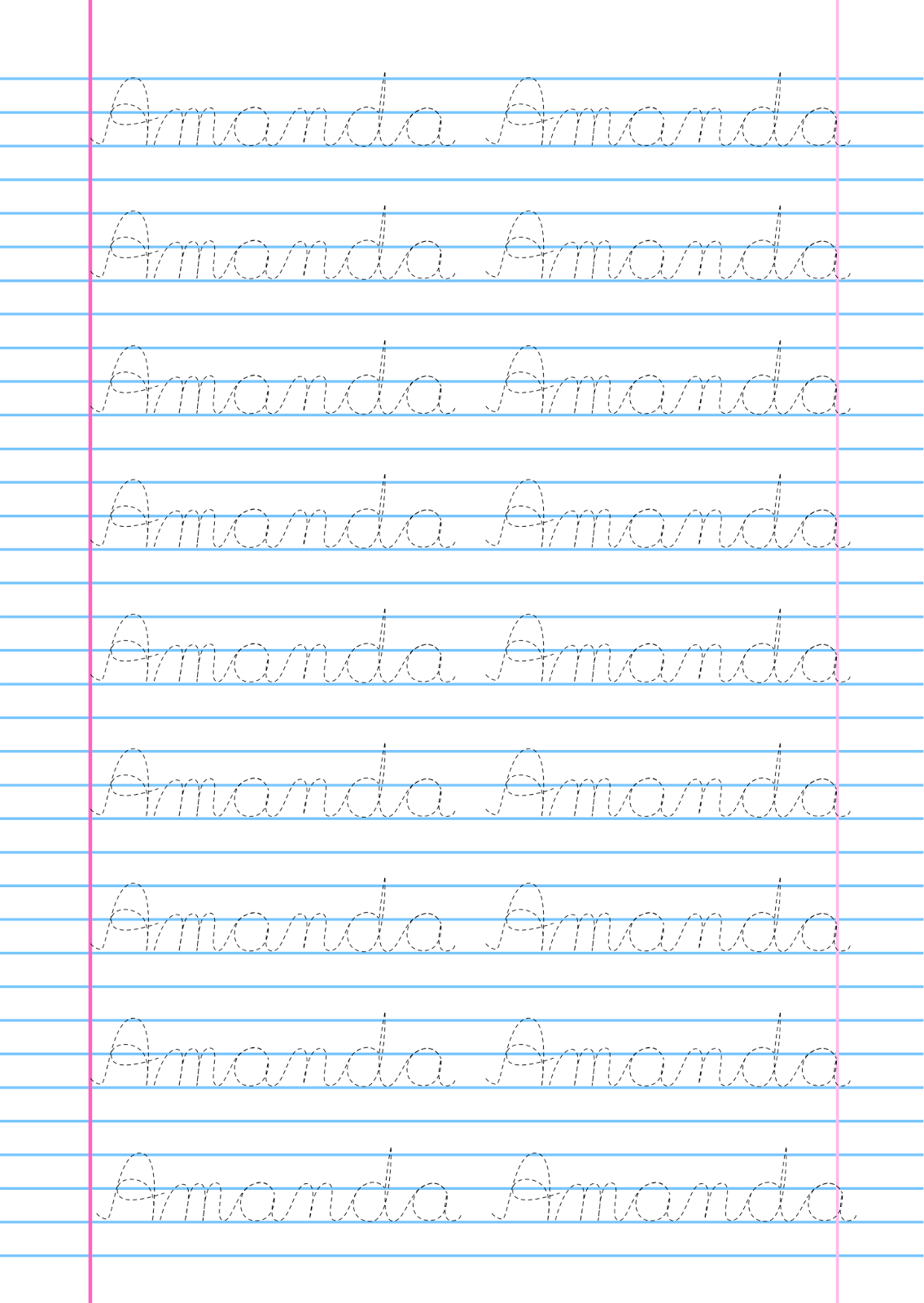 Nome Amanda pontilhado para imprimir