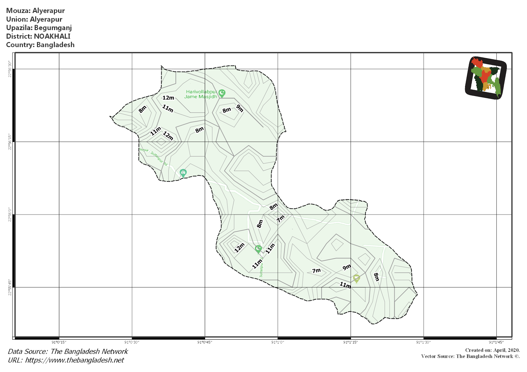 Map of Alyerapur Mouza, Begumganj, Noakhali