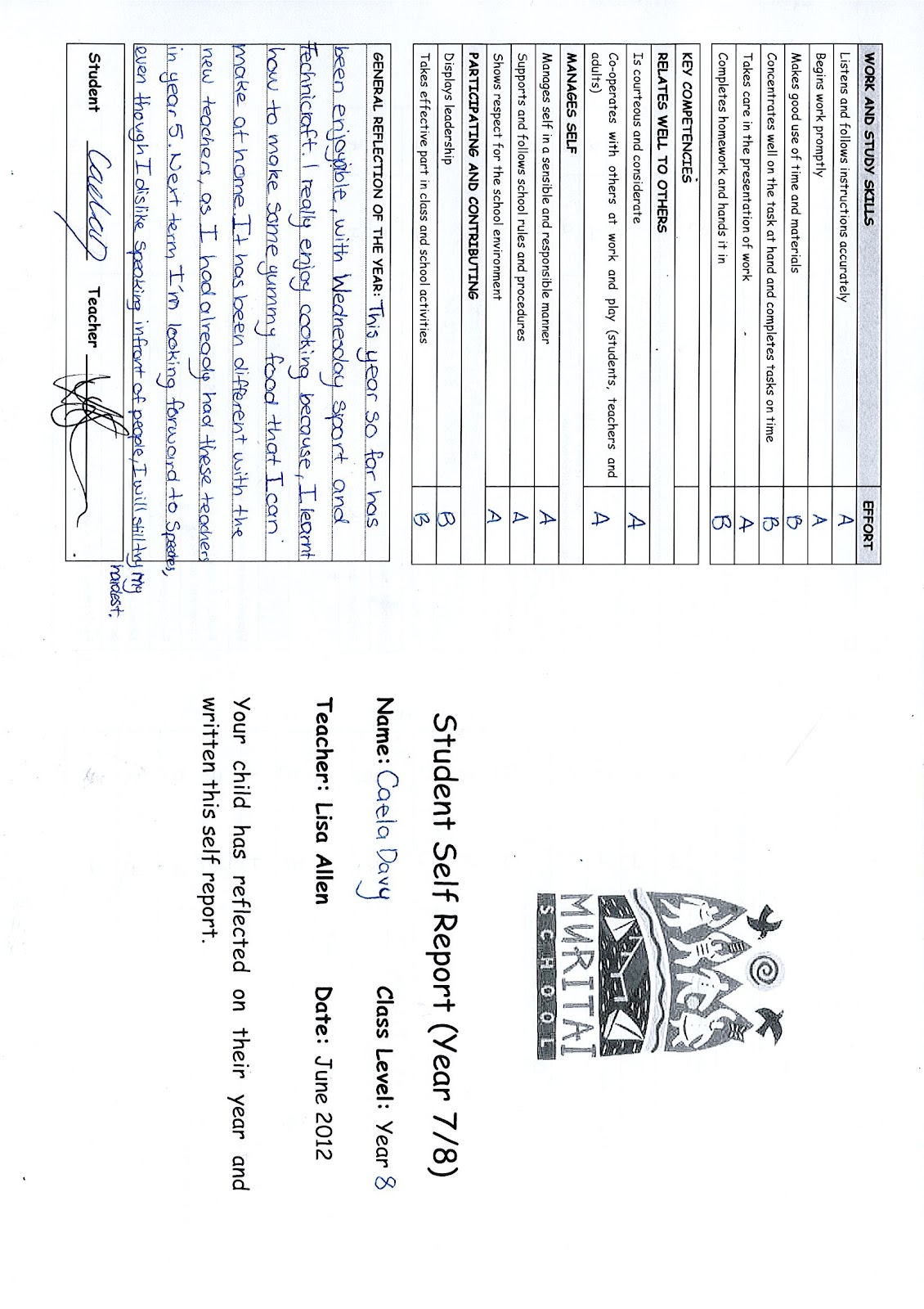 Caela's Learning Log :): My Self Report