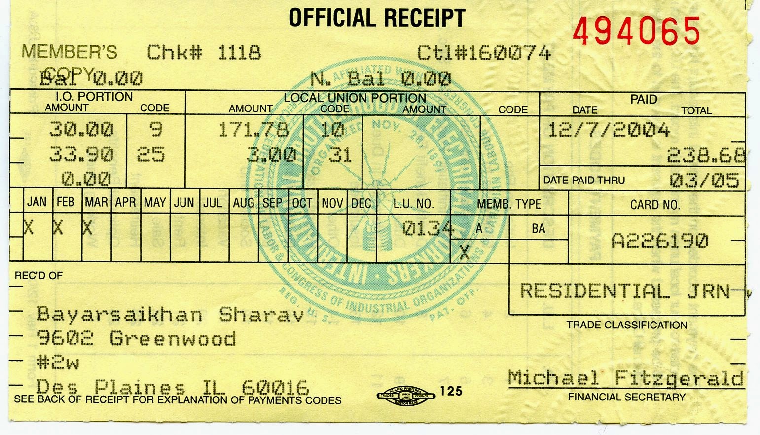 Electric Work: Official Receipt