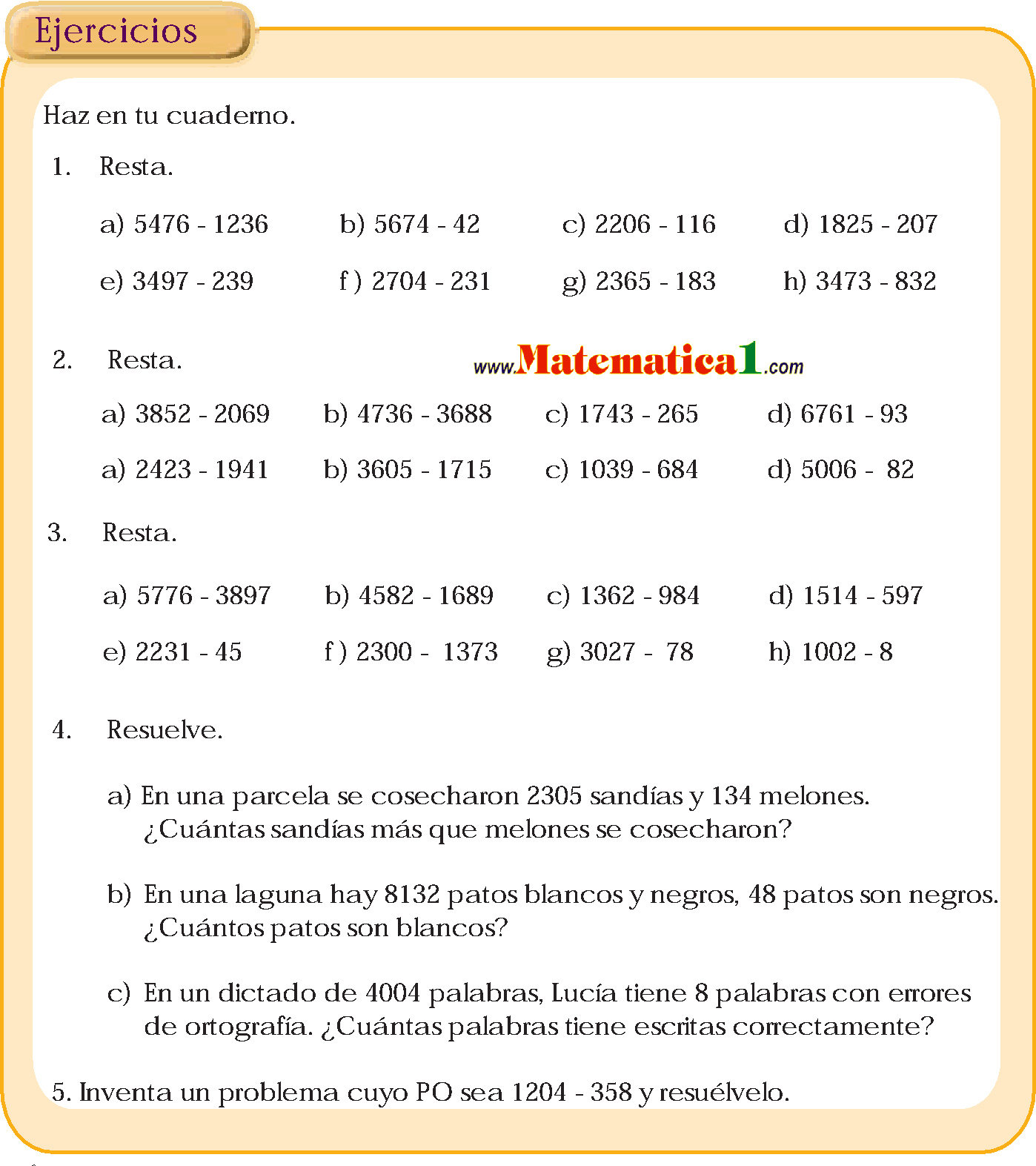 LA RESTA PRESTANDO HASTA EL 9999 EJEMPLOS RESUELTOS DE TERCERO DE ...