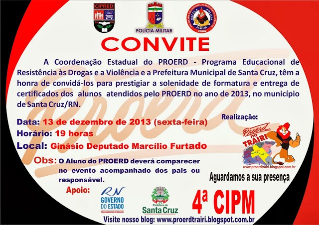 PROERD TRAIRI CONVIDA PARA SOLENIDADE DE FORMATURA E ENTREGA DE ...