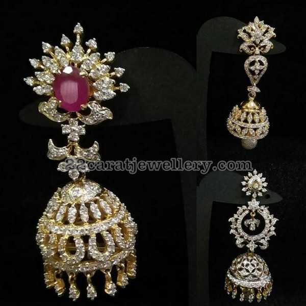 Diamond Jhumkas by Sri Balaji Jewellers - Jewellery Designs