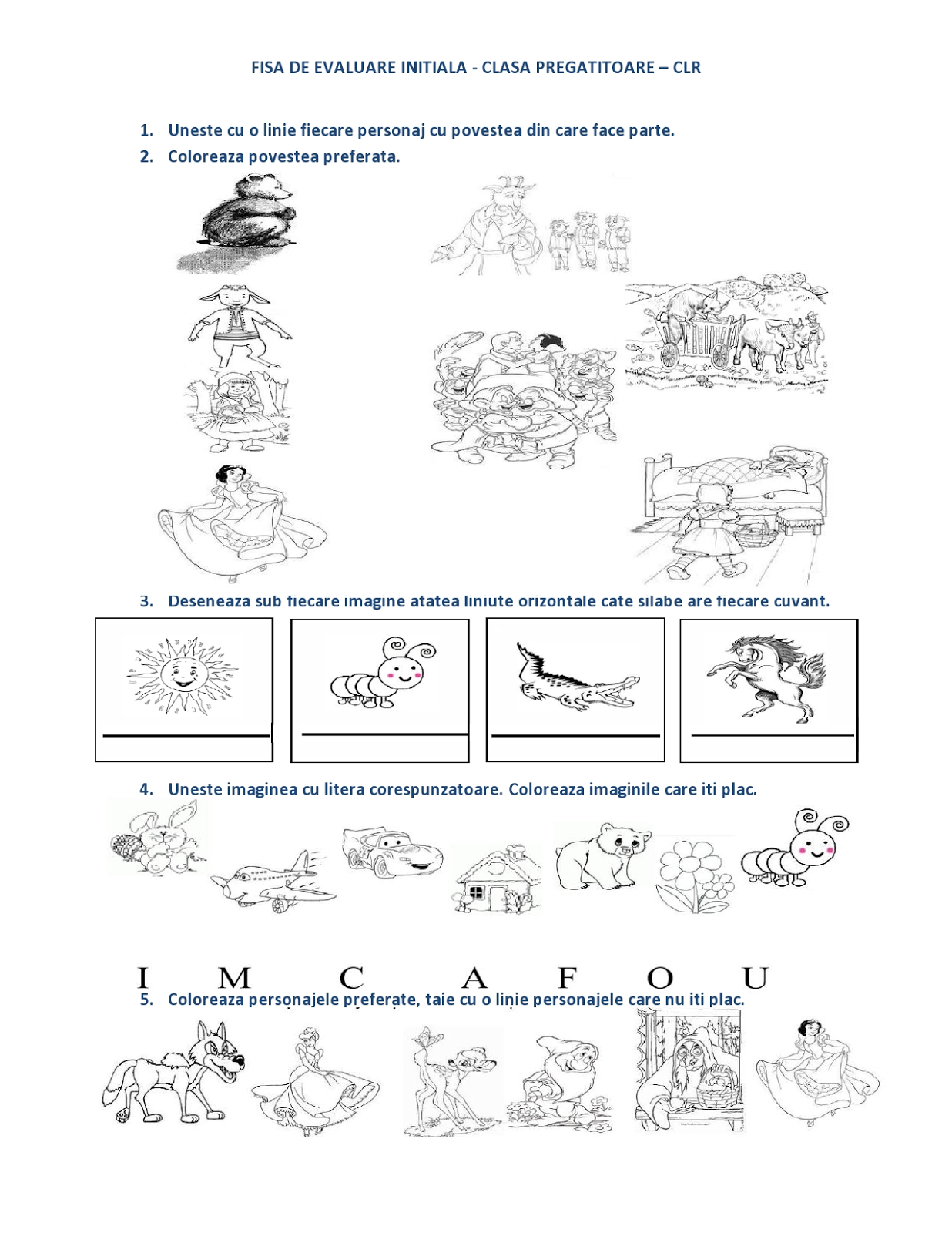 FISA de evaluare initiala Clasa PREGATITOARE - CLR - Comunicare in limba romana :: Fise de lucru ...