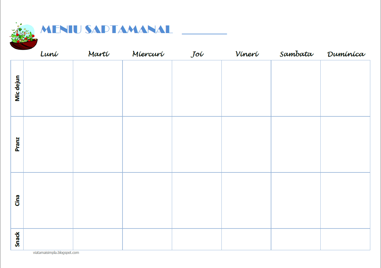 Viata mai simpla: Meniul saptamanal - metamorfoze si un template de printat