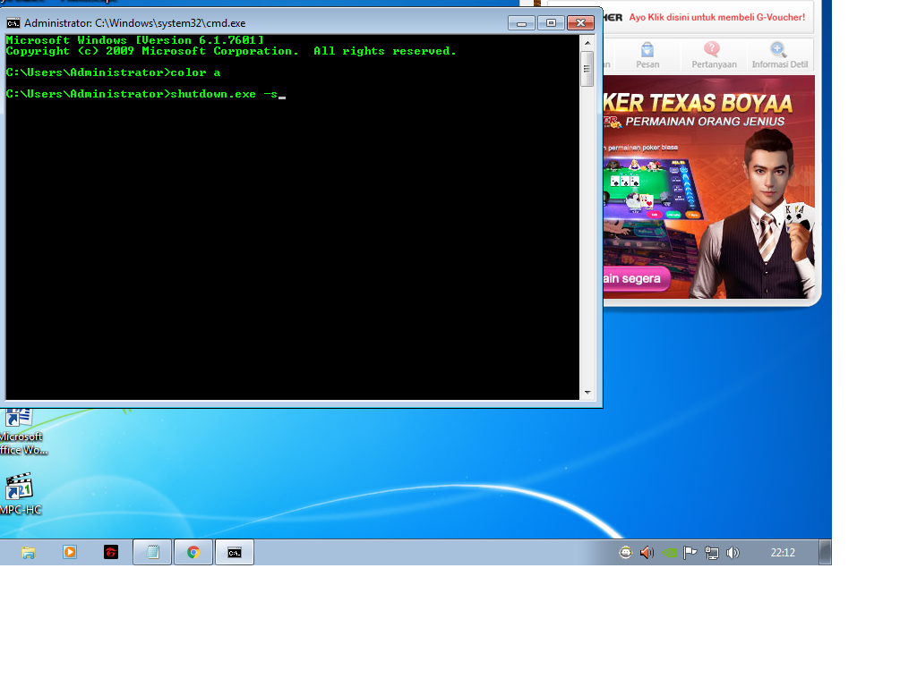 cara shutdown komputer dengan cmd