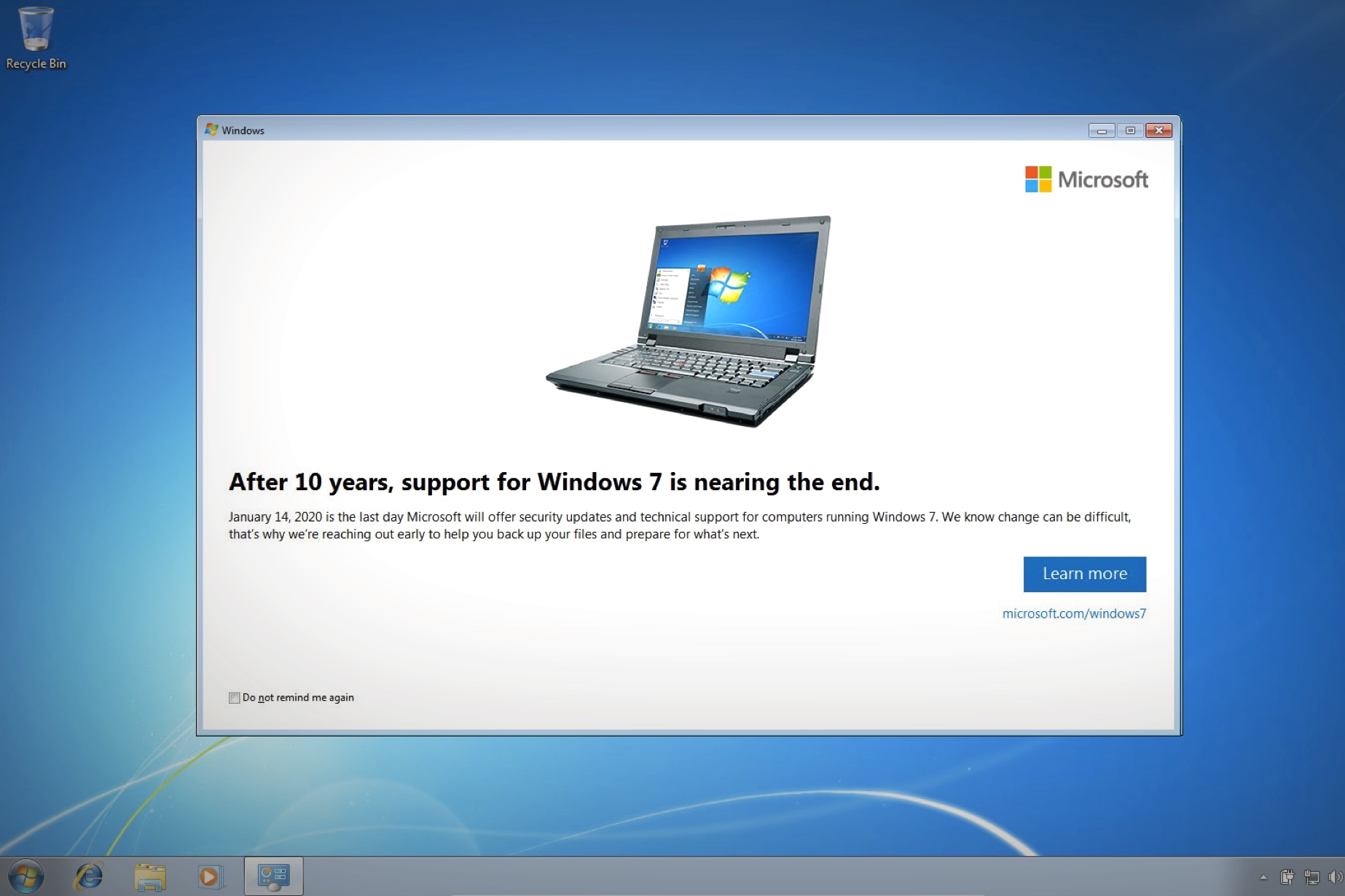 Microsoft Announces End of Support For Windows 7, In A Notification