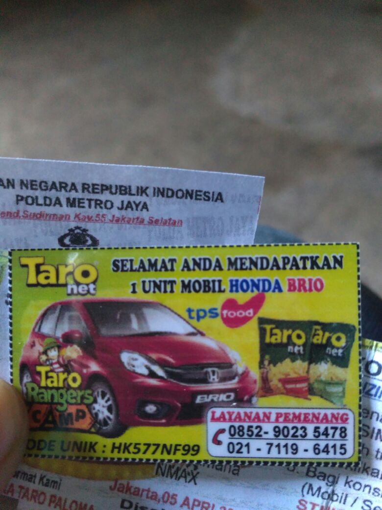 PEMENANG KUPON UNDIAN TARO : Pemenang Kupon Undian Taro Snack Berhadiah