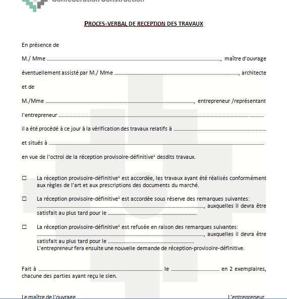 PV de réception provisoire ou définitive | Cours génie civil - Outils ...