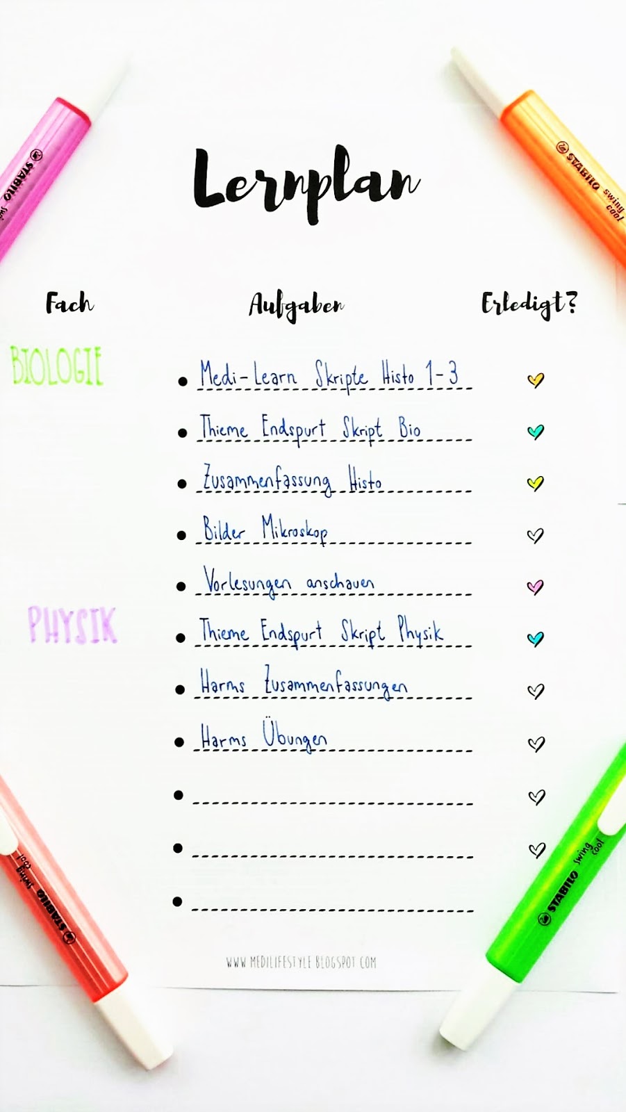 Medilifestyle: Lernplan // Study planner (Free print)