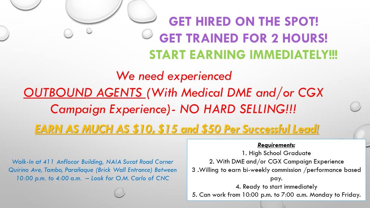 JOB OPENING - Outbound Agents