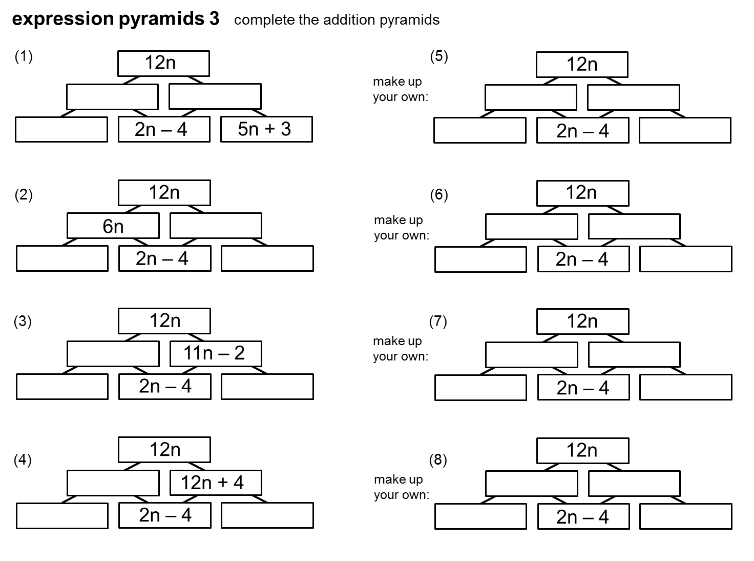 MEDIAN Don Steward mathematics teaching: expression pyramids with 'n'