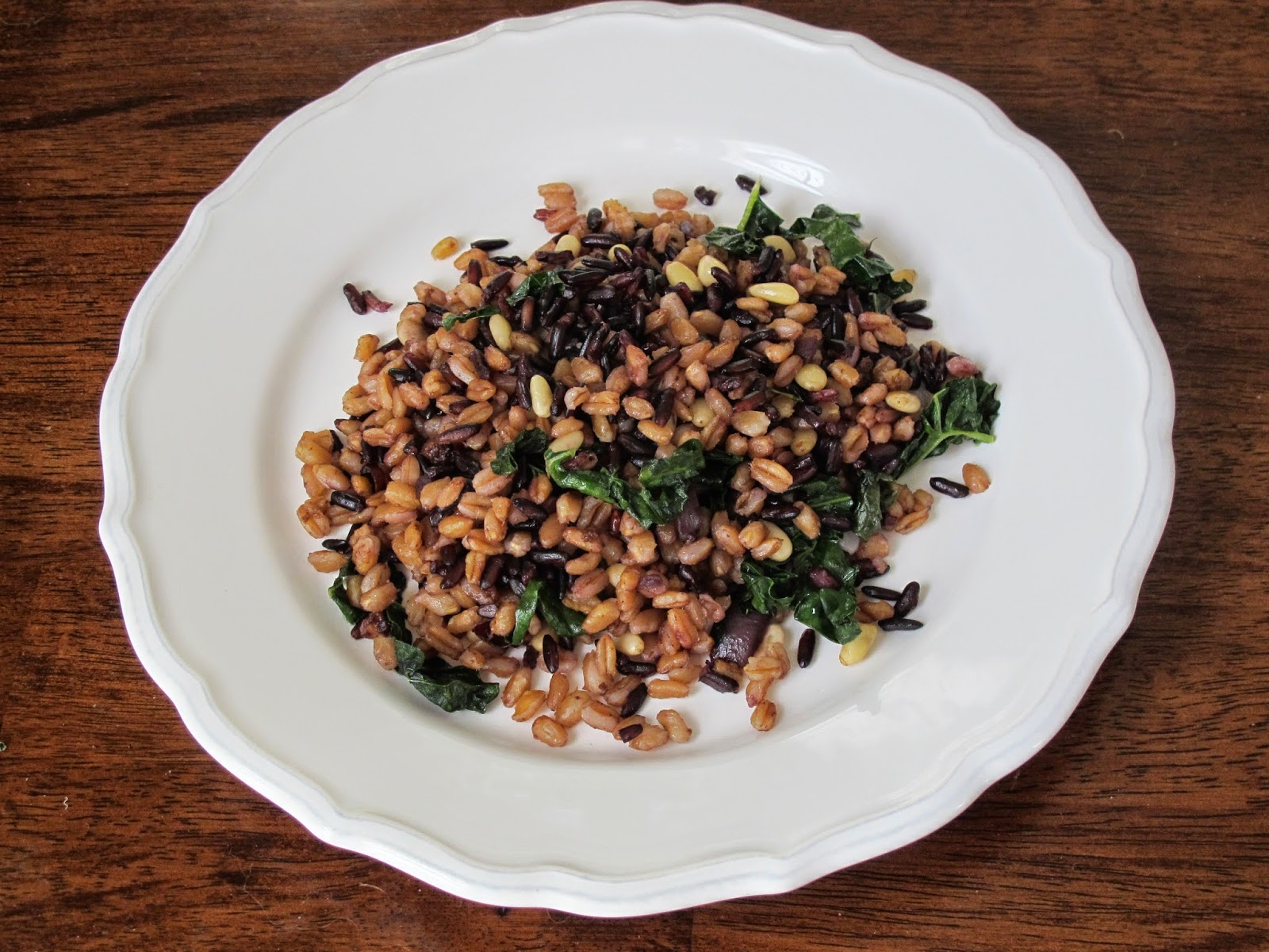 Kitchen Sink Diaries: Farro and Black Rice with Kale & Pine Nuts