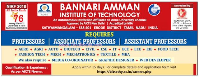 Bannari Amman Institute of Technology, Erode, Wanted Teaching Faculty ... Bannari Amman Institute of Technology, Erode, Wanted Teaching Faculty ...