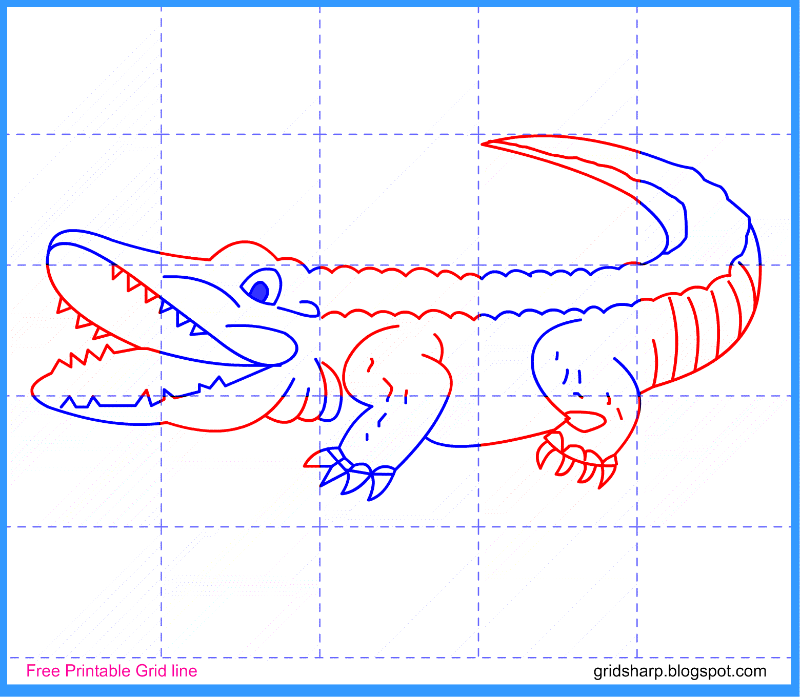 Free Grid line Printable: Alligator Grid line Drawing