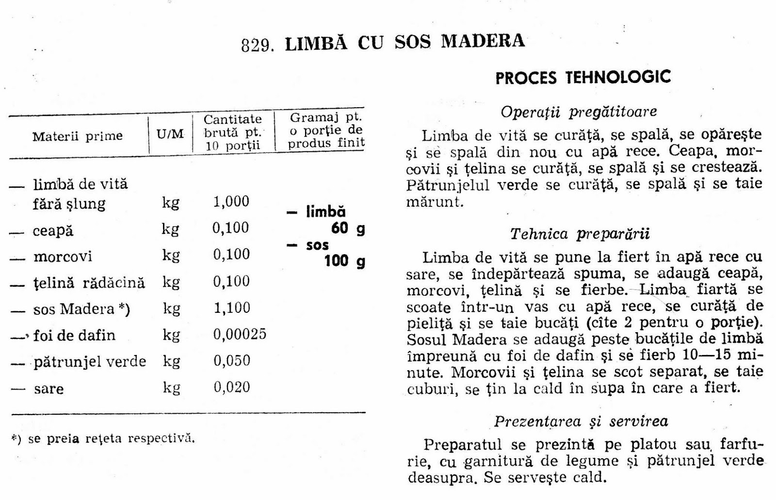 Retetare pentru restaurante: Limbă cu sos Madera
