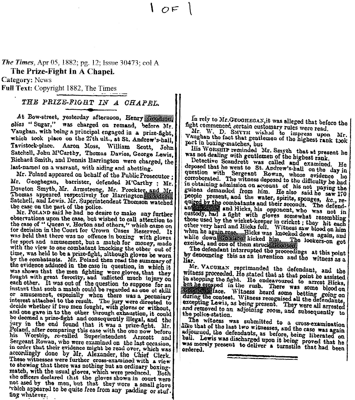 Henry Sugar Goodson: HENRY (SUGAR) GOODSON 1856-1917 History & fight record