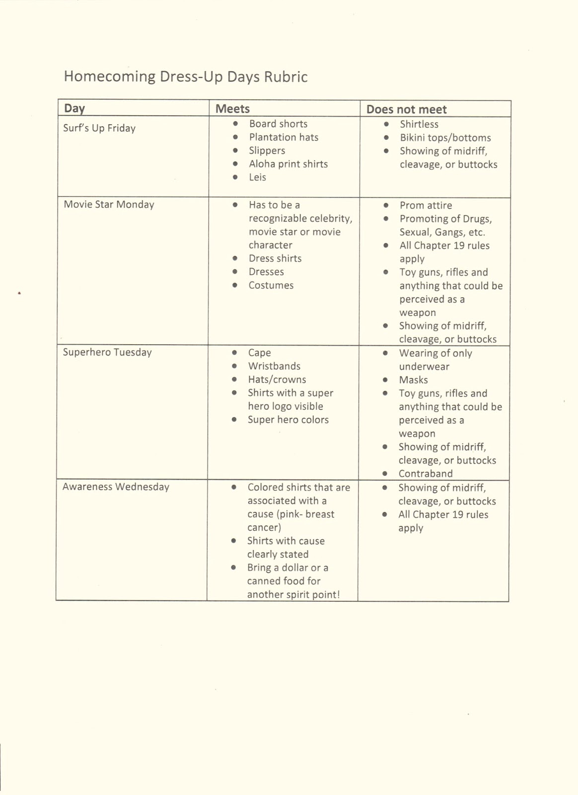 Homecoming Dress Up Days 2015