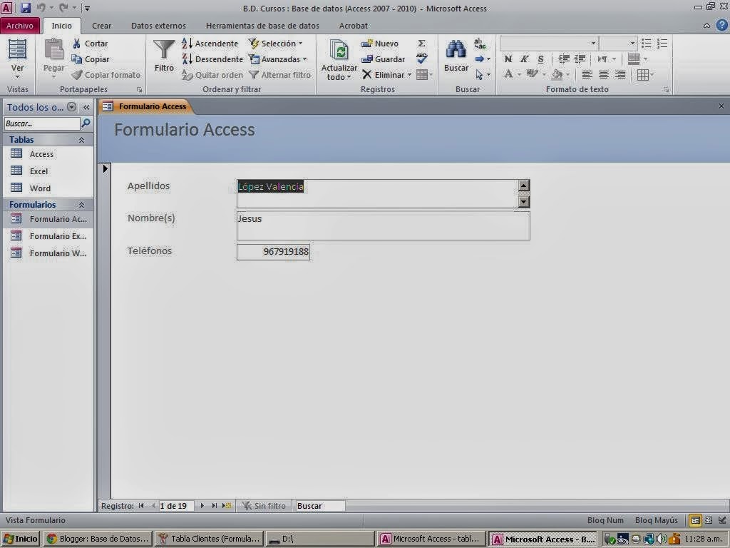 Base de Datos: Curso Access -Formularios-