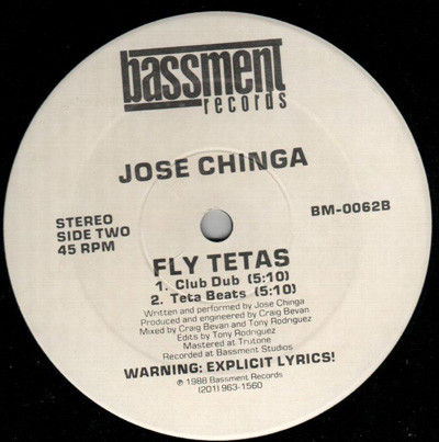 .: Jose Chinga ‎– Fly Tetas Bassment Records ‎– Vinyl, 12, 45 RPM US 1988