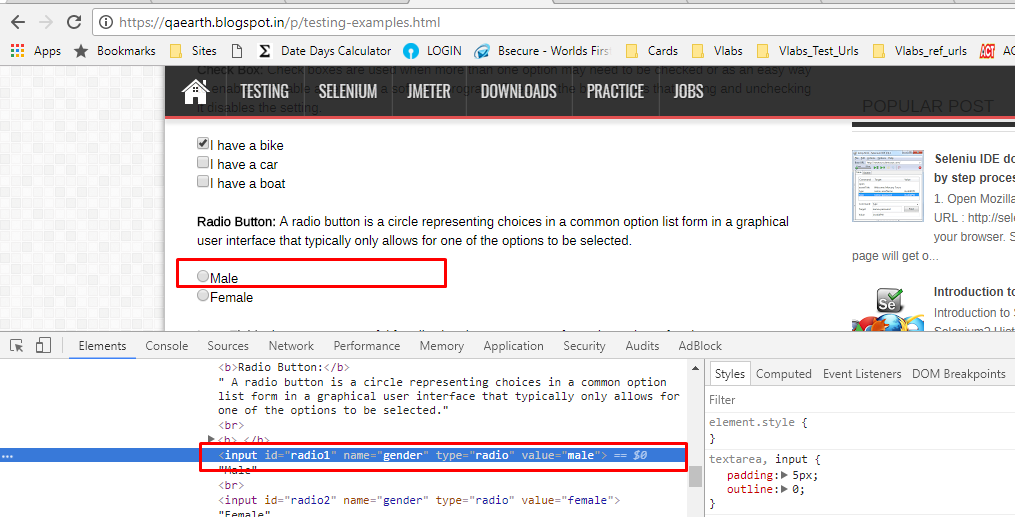 Automate Radio Button And Checkbox In Selenium