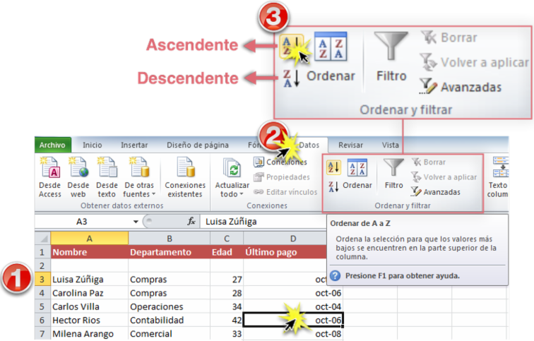 Ordenando datos en Excel