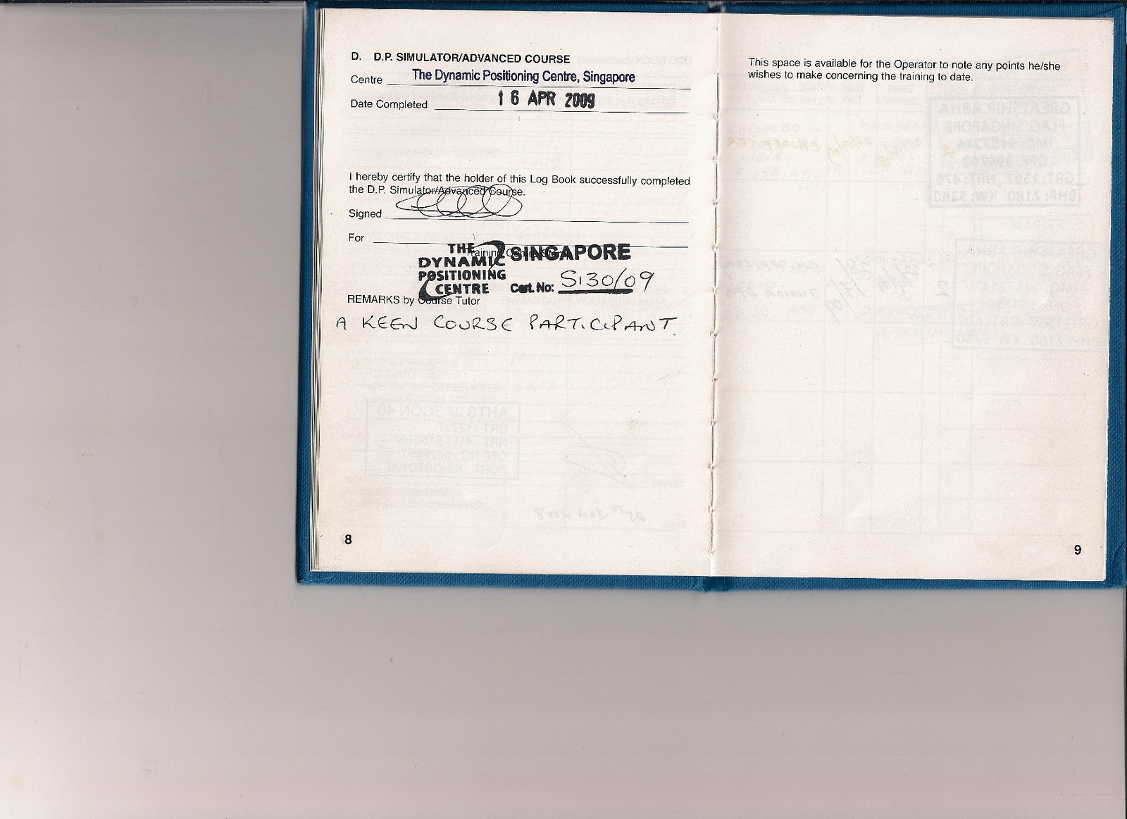 private document jrc: dp log book advance