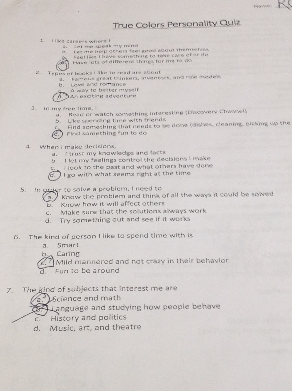 KTC ELA Information: Know Yourself, Know Your Career--True Colors ...