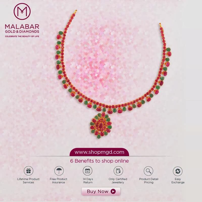 Indian Jewellery Designs: Light weight ruby emerald gold necklace Indian Jewellery Designs: Light weight ruby emerald gold necklace