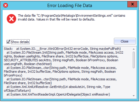 Issue:The date file "C:\ProgramData\Metalogix\EnvironmentSettings.xml ...
