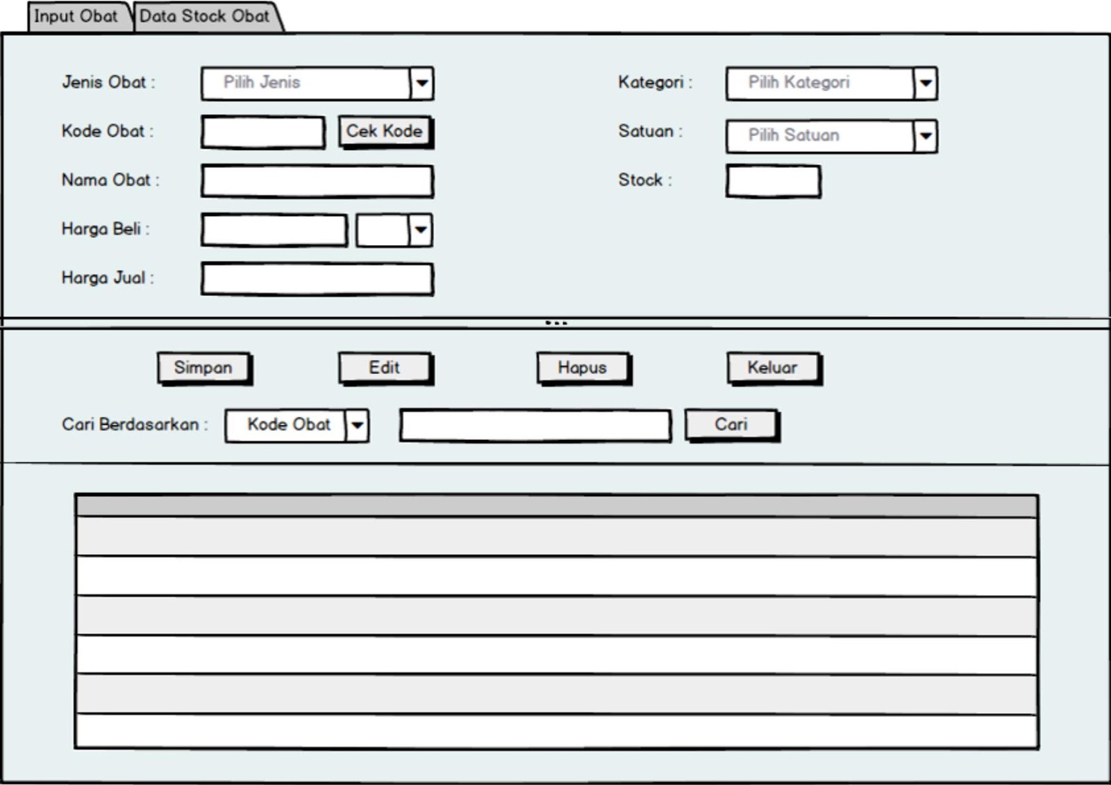 Analisis Perancangan Sistem: RANCANGAN ANTAR MUKA SISTEM APOTEK