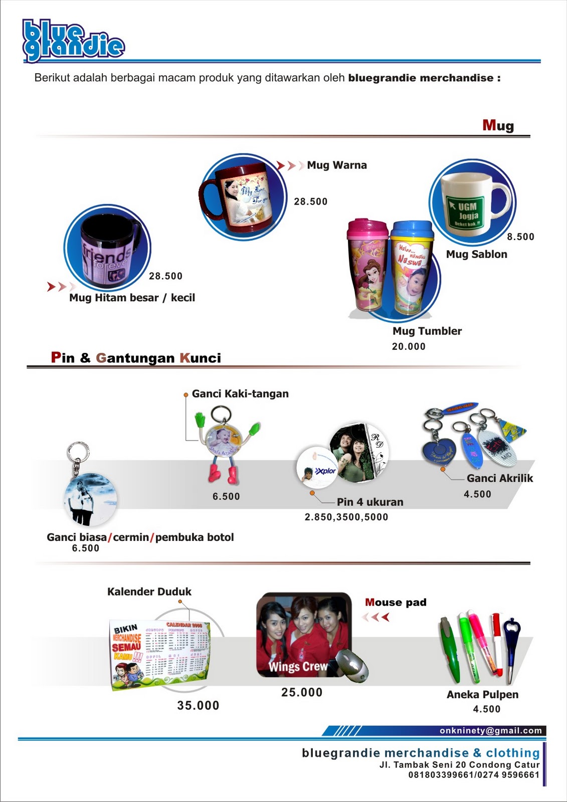 merchandise & clothing: Proposal & price list