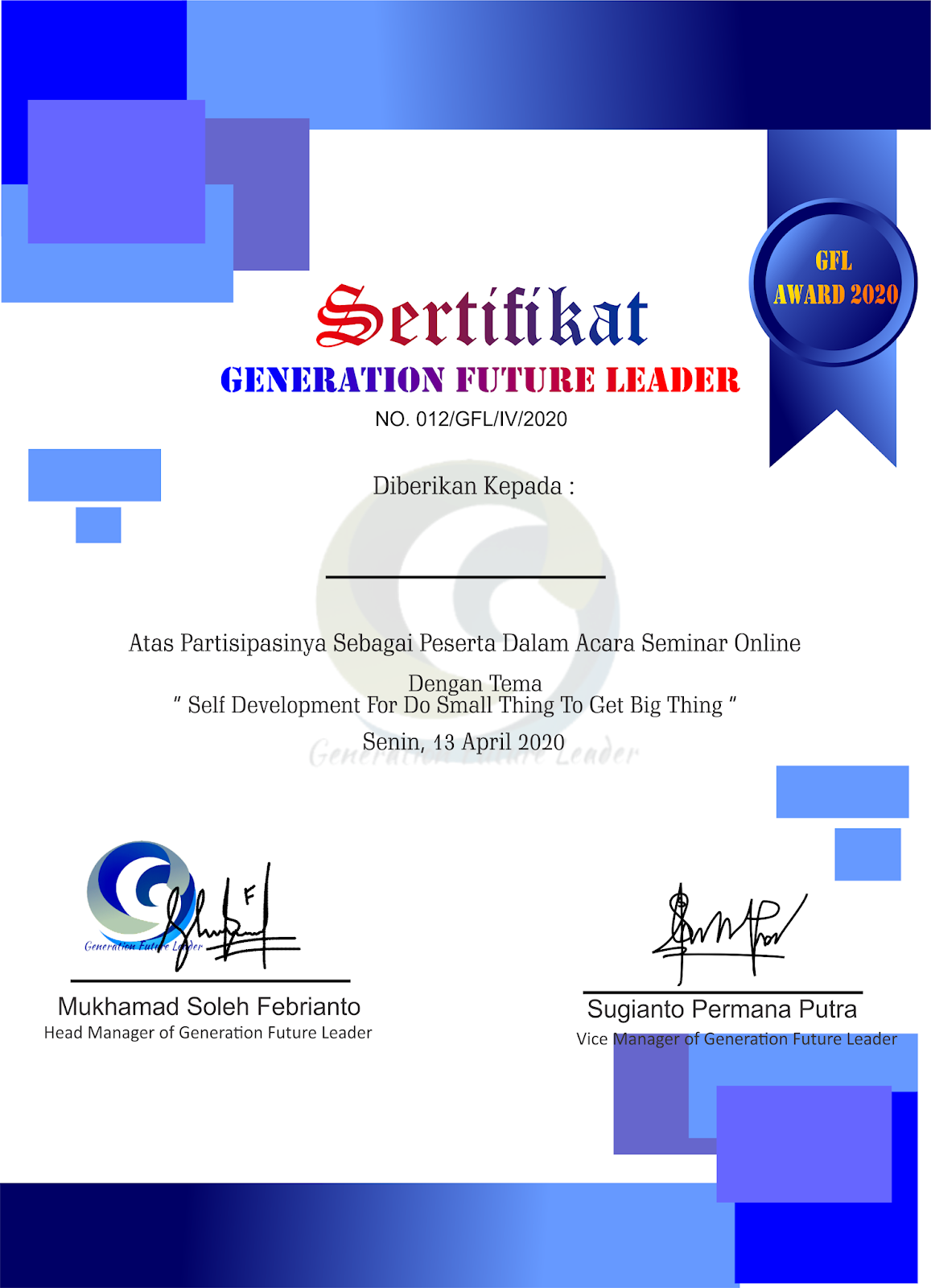 Desain Sertifikat 2020 Format CDR - SUGIAN MEDIA INSPIRATOR