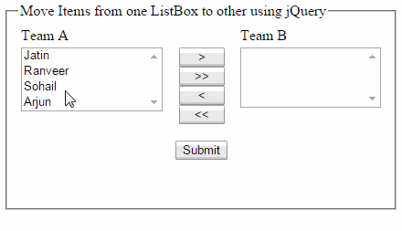 jQuery to move items from one ListBox to another in Asp.Net C#,VB ~ Asp.Net,C#.Net,VB.Net,MVC ...