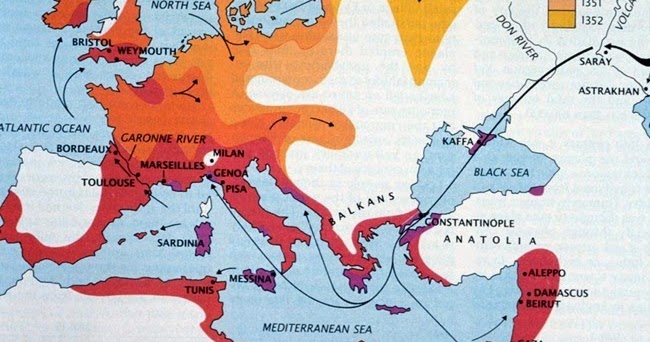 Map of The Black Death - Plague's Route to West