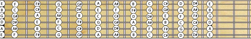 Acordes de Guitarra Notas de diapasón (Trastes)