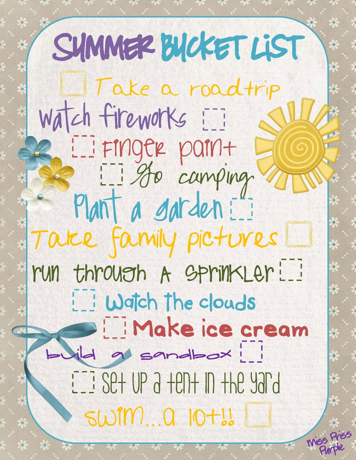 Miss Priss Purple: Summer Bucket List {Printable}