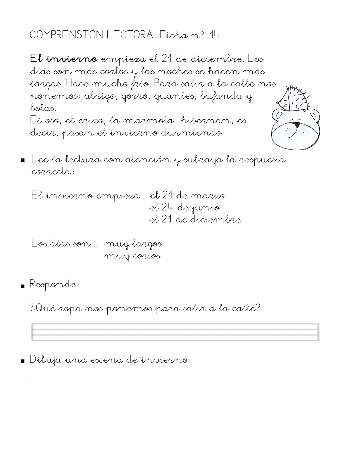 ¿Qué puedo hacer hoy?: Comprensión lectora: El invierno