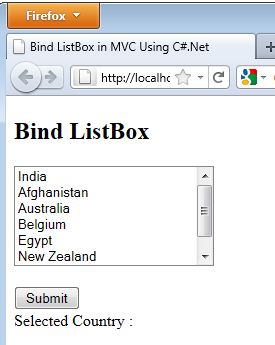Bind and Retrieve ListBox Selected Value in MVC Using C#.Net