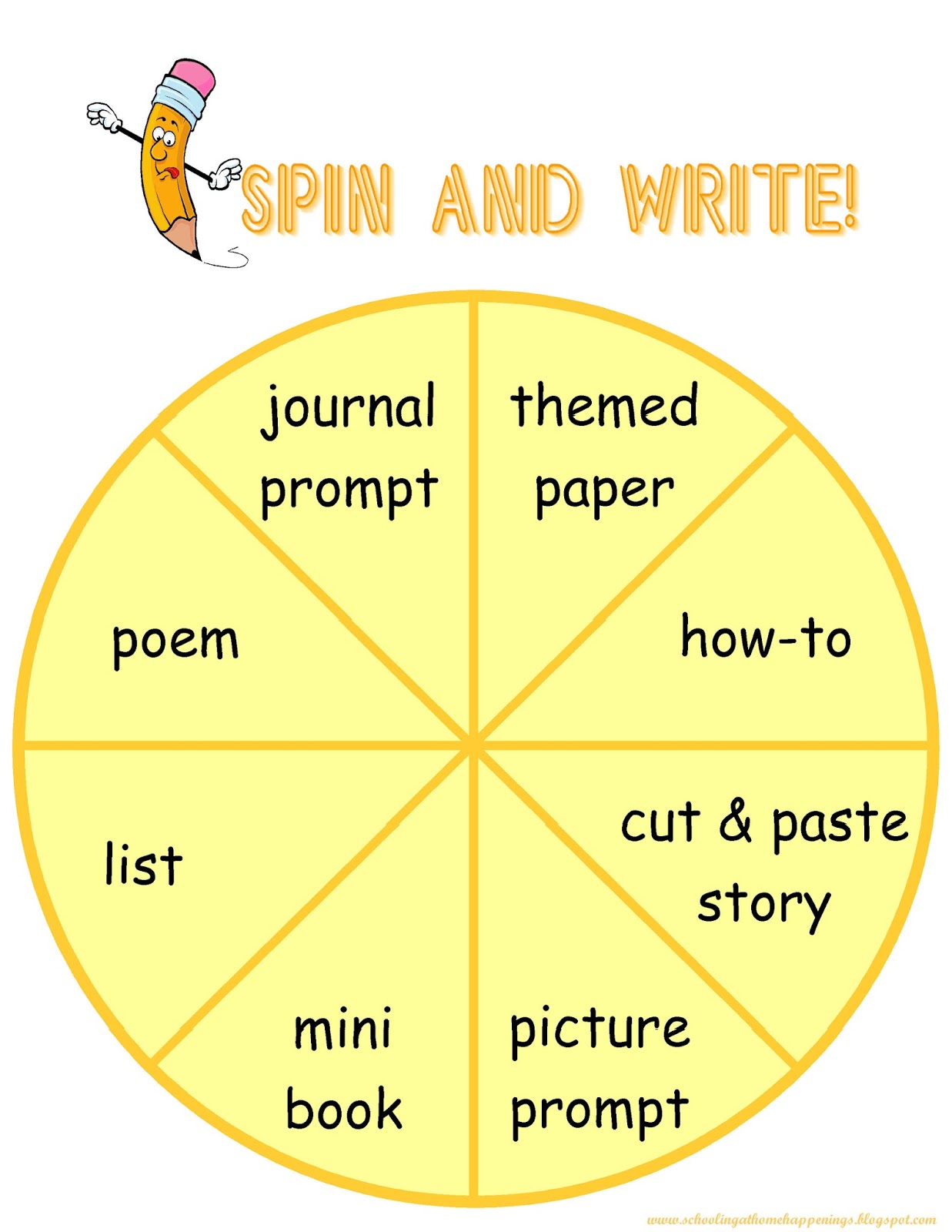 Schooling At Home Happenings: Spin and Write!