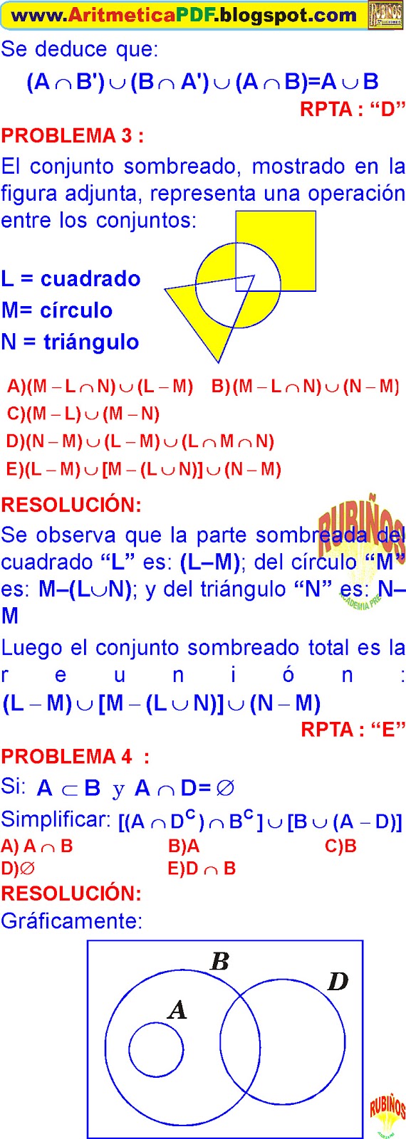 LEYES DEL ALGEBRA DE CONJUNTOS EJERCICIOS RESUELTOS PDF