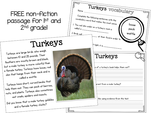Blog Hoppin': Free Nonfiction Passage about Turkeys!