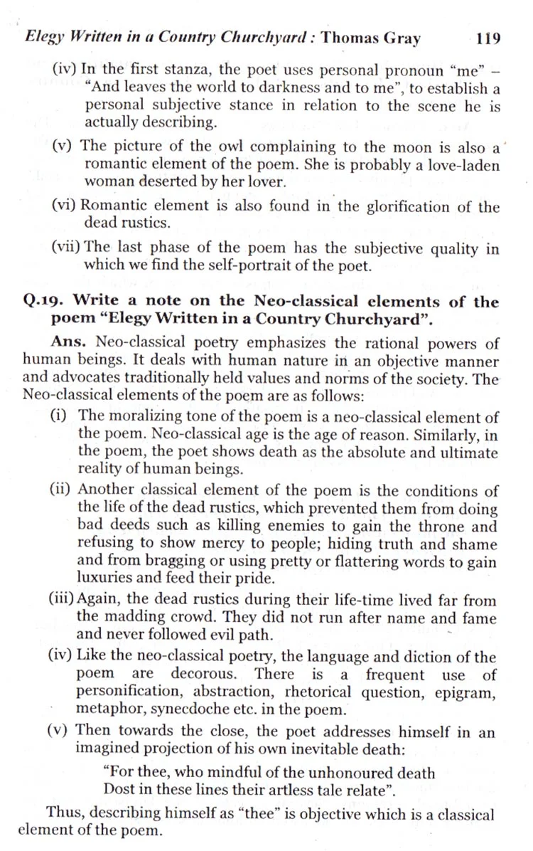 Short Questions with Answers (Elegy written in a country churchyard ...